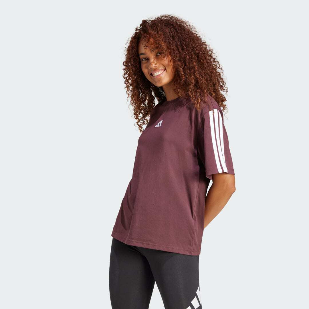 Adidas Essentials 3-Stripes Boyfriend Tee Aurora Ruby In Aurora Ruby / White - 40% Off ...
